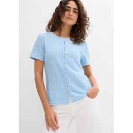 bonprix Damen bonprix T-Shirt Slim Fit Passform, Kurzarm-Design, mit Knopfleiste blau 40/42 (M)