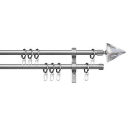 Indeko Gardinenstange &raquo;Kegel Glas klar&laquo; &Oslash; 16 mm 2 l&auml;ufig-l&auml;ufig Fixma&szlig; Komplett-Set inkl. Ringen und Montagematerial silber Stahl B/L: 120cm &Oslash; 16mm, 1