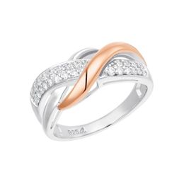 Amor Damen Fingerring &raquo;Twisted&laquo; mit Zirkonia (synth.) rosa 56, Silber 925 (Sterlingsilber), 2mm