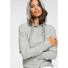 Laura Scott Damen Strickpullover mit Kapuze und glitzernden B&auml;ndern grau 40