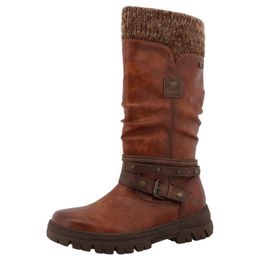 Mustang Shoes Damen Winterstiefel &raquo;Tabitha&laquo; Stiefel mit Zierriemchen und Blockabsatz braun 36, Normalschaft