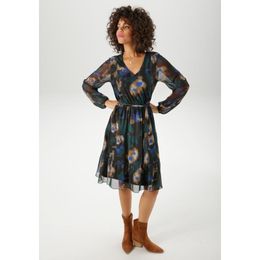 Aniston Casual Damen Aniston CASUAL Tunikakleid mit abnehmbarem Bindeband, mit grafischen Batik-Bl&uuml;ten bedruckt schwarz 36, N-Gr