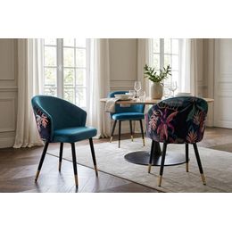 Riess Ambiente Extravaganter Stuhl MAISON CLASSIQUE blau Samt schwarze Metallbeine goldene Fu&szlig;kappen Polsterstuhl Riess-Ambiente Esszimmerstuhl K&uuml;chenstuhl...