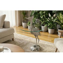 Riess Ambiente Runder Beistelltisch WILDLIFE HERON 90cm silber Metall Glas Fischreiher Skulptur handmade Riess-Ambiente Glamour Modern Natur