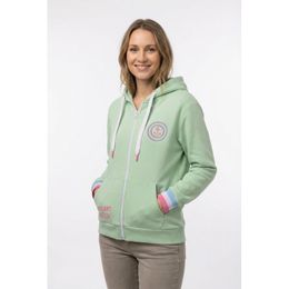 Zwillingsherz Damen Kapuzensweatjacke Regular-Fit, Kapuze, Langarm, Rei&szlig;verschluss, Neon-Details gr&uuml;n L/XL (L/XL)