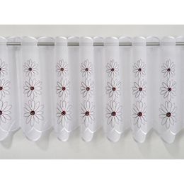 Stickereien Plauen Scheibengardine &raquo;Bl&uuml;ten&laquo; Durchzugl&ouml;cher 1 Stk. tlg. veredelt mit echter Plauener Spitze Stickerei wei&szlig; Voile, Polyester 40cm, Durchzugl&ouml;cher, 210cm