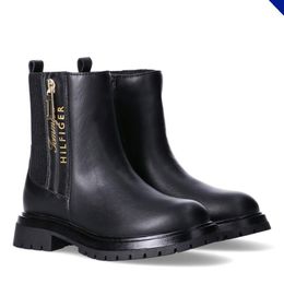 Tommy Hilfiger M&auml;dchen Chelseaboots Stiefelette mit Zierrei&szlig;verschluss an der Au&szlig;enseite schwarz 30