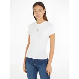 Tommy Jeans Damen Rundhalsshirt &raquo;TJW SLIM ESSENTIAL LOGO 1 SS EXT&laquo; mit Logoschriftzug, Rundhals wei&szlig; M (38)