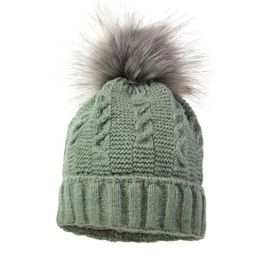 MaxiMo Jungen MaxiMo Strickm&uuml;tze angenehmer Materialmix, gef&uuml;ttert, Bommel, breiter Umschlag gr&uuml;n 51