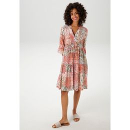 Aniston Casual Damen Aniston CASUAL Blusenkleid im farbharmonischen Muster-Mix, jedes Teil ein Unikat bunt 46, N-Gr