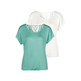 Vivance Damen Kurzarmshirt &raquo;mit Spitzeneinsatz am R&uuml;cken&laquo; 2er-Pack, aus elastischem Viskose-Jersey, sommerlich leicht gr&uuml;n 32/34