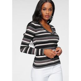 Melrose Damen V-Ausschnitt-Pullover mit weichem Glitzergarn und Pailletten-Details schwarz 34