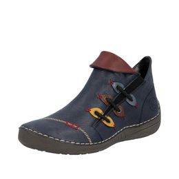 Rieker Damen Stiefelette Schlupfboots, Slipper mit bunten Applikationen seitlich blau 40