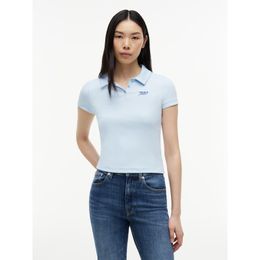 Tommy Jeans Damen Poloshirt &raquo;TJW SLIM RIB SCRIPT POLO&laquo; Baumwollmischung, slim fit, figurbetont, in gerippter Struktur blau S (36/38)