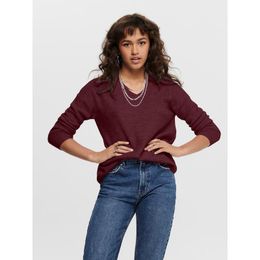 Only Damen Only Strickpullover &raquo;ONLCAMILLA V-NECK L/S PULLOVER KNT NOOS&laquo; Materialmix, regular fit rot L