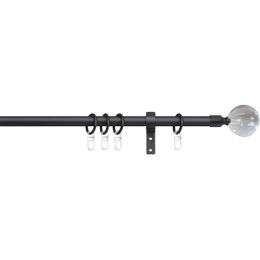 Indeko Gardinenstange &raquo;Kugel Glas klar&laquo; &Oslash; 16 mm 1 l&auml;ufig-l&auml;ufig Fixma&szlig; Komplett-Set inkl. Ringen und Montagematerial schwarz Stahl B/L: 240cm &Oslash; 16mm, 