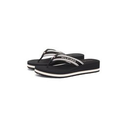 Tommy Hilfiger Damen Zehentrenner &raquo;TH FLAG PRINT SUMMER SANDAL&laquo; Keilabsatz, Plateau, Sommerschuh, Dianette mit gestreifter Bandage schwarz-wei&szlig; 39