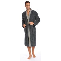 Egeria Herrenbademantel &raquo;Bruno, ideal f&uuml;r Sauna & Spa, Hotelbademantel, Morgenmantel&laquo; 1 Stk. Kimono mit Streifenbord&uuml;re, 100% Baumwolle grau Walkfrottee L L: