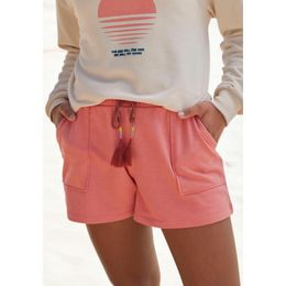 Vivance Damen Sweatshorts Kurze Hose mit aufgesetzten Taschen und Kontrastkordel, Loungewear rosa 36/38, N-Gr