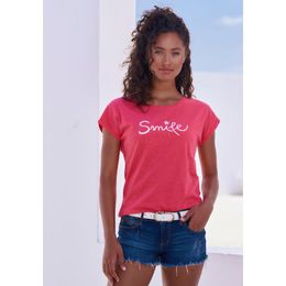 Beachtime By Lascana Damen Beachtime by Lascana T-Shirt &raquo;Smile&laquo; aus reiner Baumwolle - perfekt f&uuml;r den Sommer orange 32/34