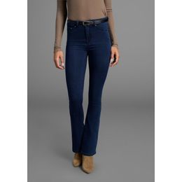 Arizona Damen Bootcut-Jeans &raquo;Ultra Stretch&laquo; ausgestellte Beinform, Used-Waschung, hohe Leibh&ouml;he blau 18, K + L Gr