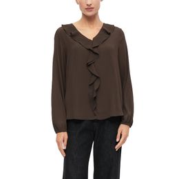 s.Oliver BLACK LABEL Damen s.Oliver BLACK LABEL Langarmbluse Sommerbluse mit Volants und transparenter Optik braun 48