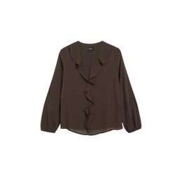 s.Oliver BLACK LABEL Damen s.Oliver BLACK LABEL Langarmbluse Sommerbluse mit Volants und transparenter Optik braun 44