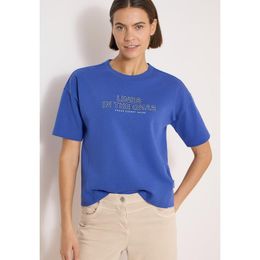 Cecil Damen Sweater, Kurzarm Sweatshirt mit Embroidery blau XL (44)