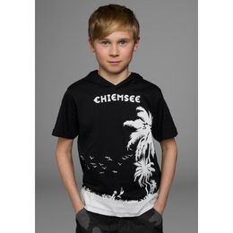 Chiemsee Jungen T-Shirt &raquo;mit Palmendruck&laquo; kurz&auml;rmelig, bedruckt, mit Kapuze, aus Baumwolle, aus Jersey-Stoff schwarz 152/158