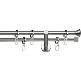 Indeko Gardinenstange &raquo;Ibiza&laquo; &Oslash; 12 mm 2 l&auml;ufig-l&auml;ufig Fixma&szlig; Komplett-Set inkl. Ringen und Montagematerial silber Stahl B/L: 120cm &Oslash; 12mm, 1 Stk., 2 