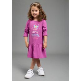 Kidsworld M&auml;dchen Kidsworld Jerseykleid &raquo;mit Spruch: HAPPY GLITZER TAG&laquo; Shirtkleid mit Feenprint, kniefreie L&auml;nge, verspielter Look pink 140/146, N-Gr