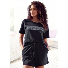 Kangaroos Damen Kangaroos Shorty Set, 2 tlg. mit Slogan-Frontdruck schwarz 36/38