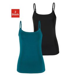 Vivance Damen Spaghettitop &raquo;mit verstellbaren Tr&auml;gern&laquo; 2er-Pack, aus elastischer Baumwoll-Qualit&auml;t, sommerlich leicht gr&uuml;n 36/38