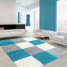 Ayyildiz Teppiche Hochflor-Teppich &raquo;Life Shaggy 1501&laquo; rechteckig 30 mm H&ouml;he Langflor, robust, Karo, Wohnzimmer blau Kunstfaser B : 80cm 1 Stk., 30mm, L: 150cm