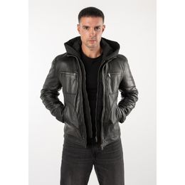 Mauritius Herren Lederjacke &raquo;MMHocki&laquo; im Biker-Stil mit Kapuze aus Nylon schwarz XXXL (58) Trachtenmode