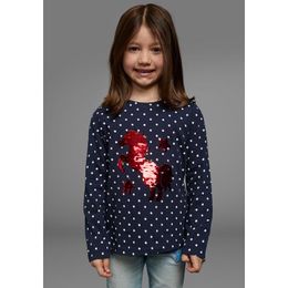 Kidsworld M&auml;dchen Kidsworld Langarmshirt &raquo;f&uuml;r kleine M&auml;dchen&laquo; Langarm, Basic-Passform, bedruckt, Rundhalsausschnitt blau 140/146