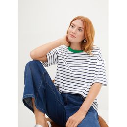 bonprix Damen bonprix T-Shirt Oversize-Passform, Halbarm-Design, mit Streifenmuster wei&szlig; 52/54 (XXL)