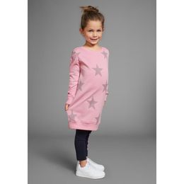 Kidsworld M&auml;dchen Kidsworld Sweatkleid &raquo;Sterne-Allover Kleid f&uuml;r kleine M&auml;dchen&laquo; Sweatkleid mit Glitzerdruck rosa 92/98, N-Gr