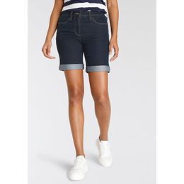 Arizona Damen Jeansbermudas weite Passform, kurze Beinform, hohe Leibh&ouml;he blau 52, N-Gr