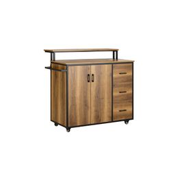 sobuy K&uuml;cheninsel mit T&uuml;ren und Schubladen Dunkelbraun 106x49x105cm Industriell