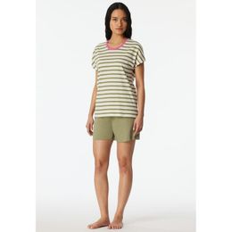 Schiesser Damen Shorty &raquo;Casual Essentials&laquo; 2tlg., 2 mit unifarbenem Shirt und gestreifter Hose gr&uuml;n 40