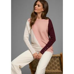 Laura Scott Damen Fledermauspullover &Uuml;bergangspullover mit breiten Streifen und Knopfdetails rosa 42