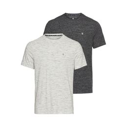 Delmao Herren DELMAO T-Shirt Packung, 2-er Pack, in hochwertiger Melange-Optik mit dezenter Logo-Stickerei schwarz 4XL (68/70)