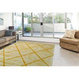 Kayoom Teppich &raquo;Luxury 210&laquo; rechteckig 13 mm H&ouml;he Kurzflor, handweb, Hoch Tief Struktur, Wohnzimmer gelb Viskose B : 80cm 1 Stk., 13mm, L: 150cm