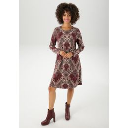 Aniston Casual Damen Aniston CASUAL A-Linien-Kleid mit extravagantem Ornament-Muster rot 38, N-Gr