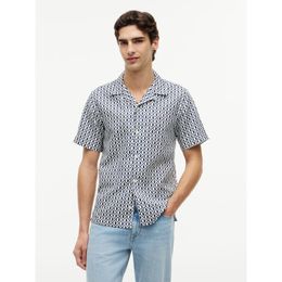Tommy Hilfiger Herren Kurzarmhemd &raquo;LINEN BLEND AOP SS RF SHIRT&laquo; aus Leinenmix mit Print blau S (46), N-Gr