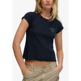 Superdry Damen Kurzarmshirt &raquo;ATH ESS SLUB GRAPHIC TEE&laquo; Baumwolle, skinny fit blau L