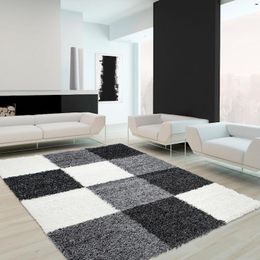 Ayyildiz Teppiche Hochflor-Teppich &raquo;Life Shaggy 1501&laquo; rechteckig 30 mm H&ouml;he Langflor, robust, Karo, Wohnzimmer schwarz Kunstfaser B : 80cm 1 Stk., 30mm, L: 150cm