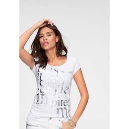Laura Scott Damen T-Shirt sehr figurbetonte Passform, mit Rundhalsausschnitt wei&szlig; 36