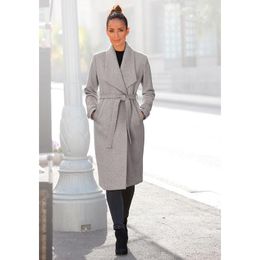 Lascana Damen Lascana Langmantel &raquo;mit Bindeg&uuml;rtel und Taschen&laquo; eleganter Damenmantel, langer &Uuml;bergangsmantel grau 42
